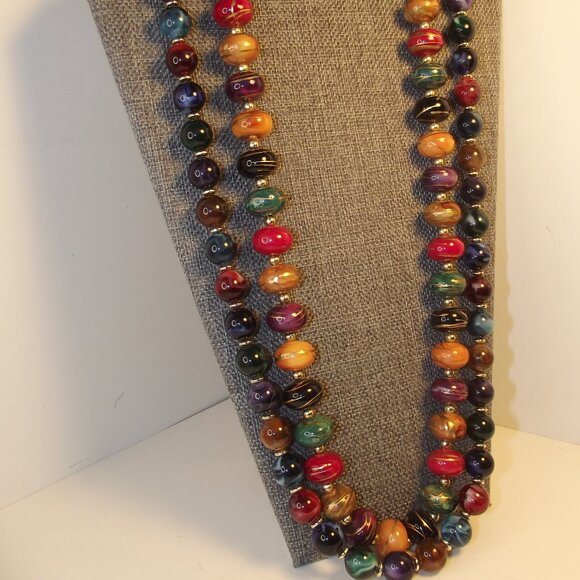 Jewelry | Lot Of 2 Multi Color Beaded Necklaces Gold Tone With Glass ...